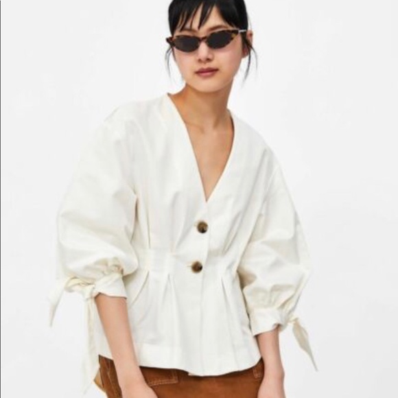 Zara | Tops | Zara Linen Blend Pleated Top With Bow Sleeves | Poshmark